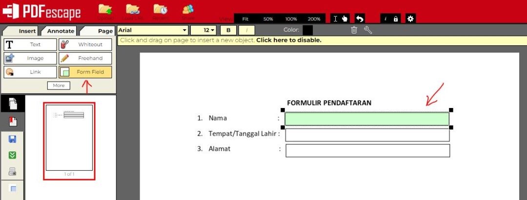 Cara membuat formulir PDF yang dapat di isi